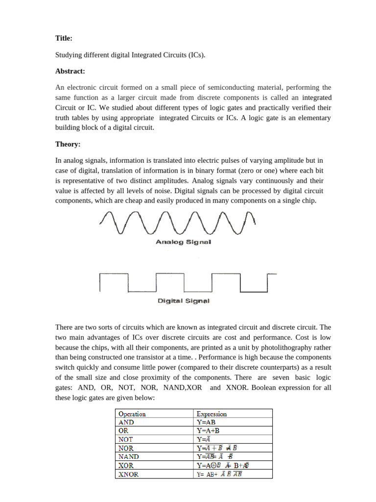 DLD LAB EXP 02 (Studying Different Digital Integrated Circuits (ICs) .) - ACS | PDF | Electronic ...