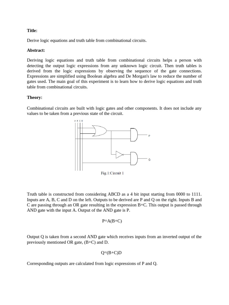 DLD LAB EXP 03 (Derive Logic Equations and Truth Table From Combinational Circuits.) - ACS | PDF ...