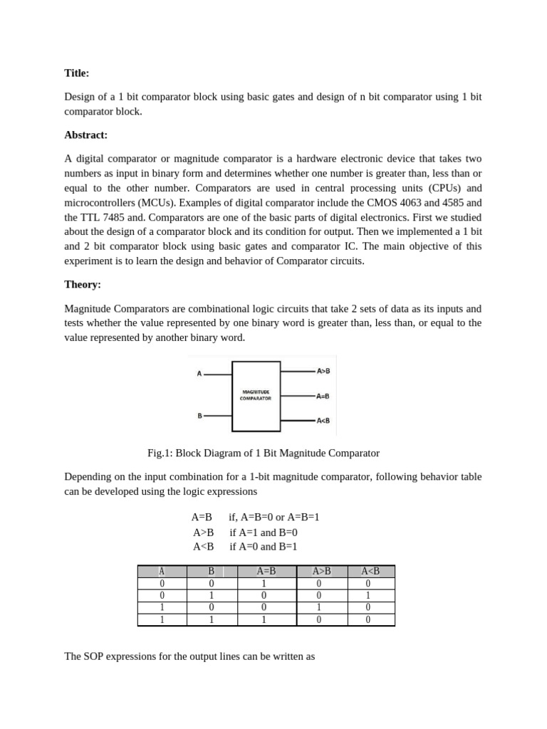 1 Bit Comparator Design with Gates | PDF | Logic Gate | Electrical Circuits