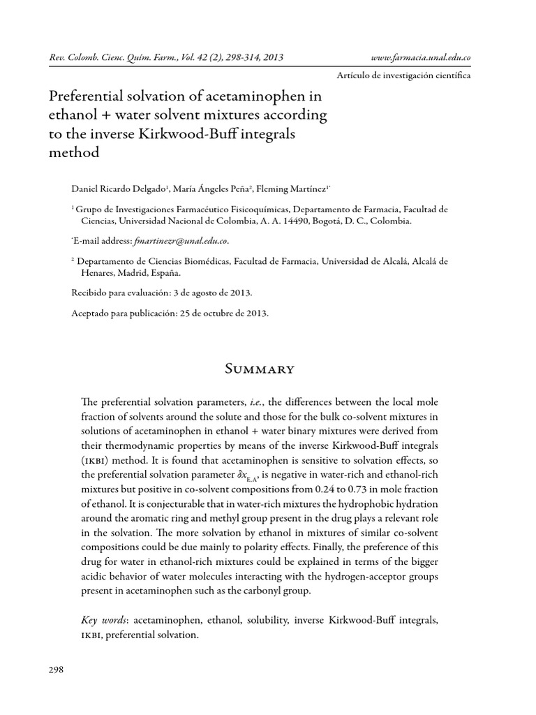 Acetaminophen Solvation in Ethanol-Water | PDF | Solvation | Solubility