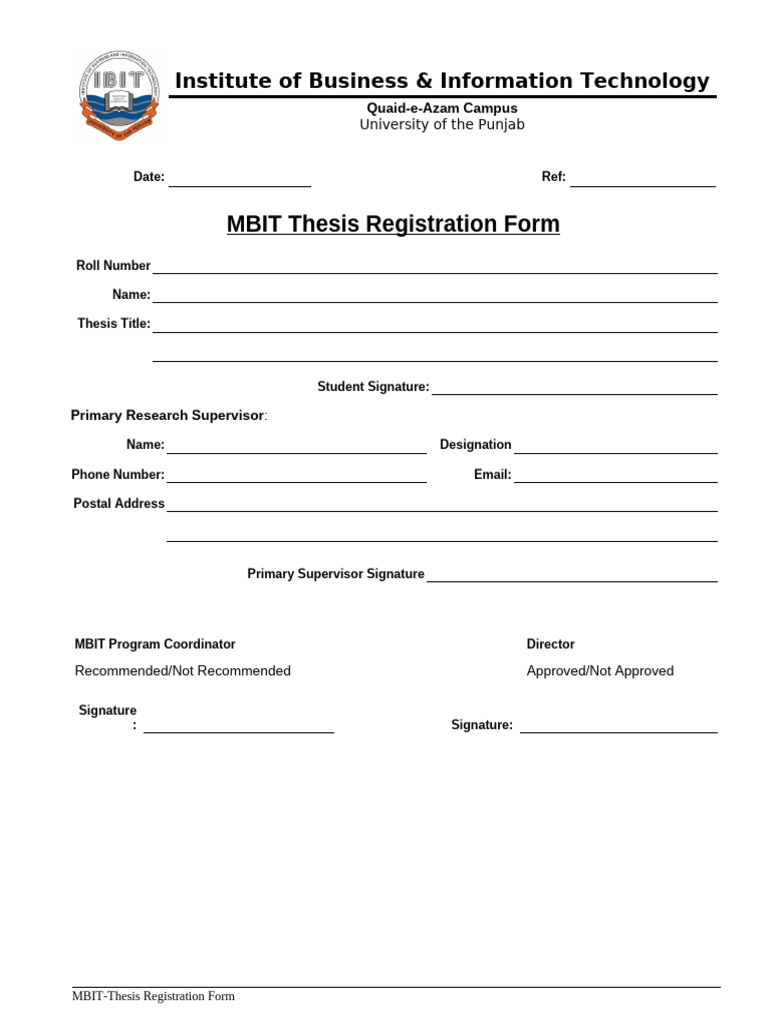 MBIT Thesis Registration Form DDPC | PDF