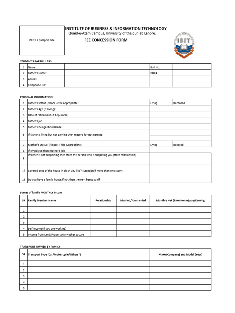 IBIT Fee Concession Form | PDF