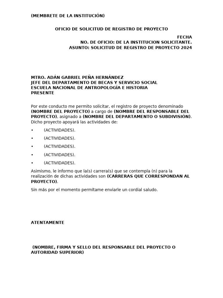 Formato de Solicitud de Proyecto 2024 | PDF