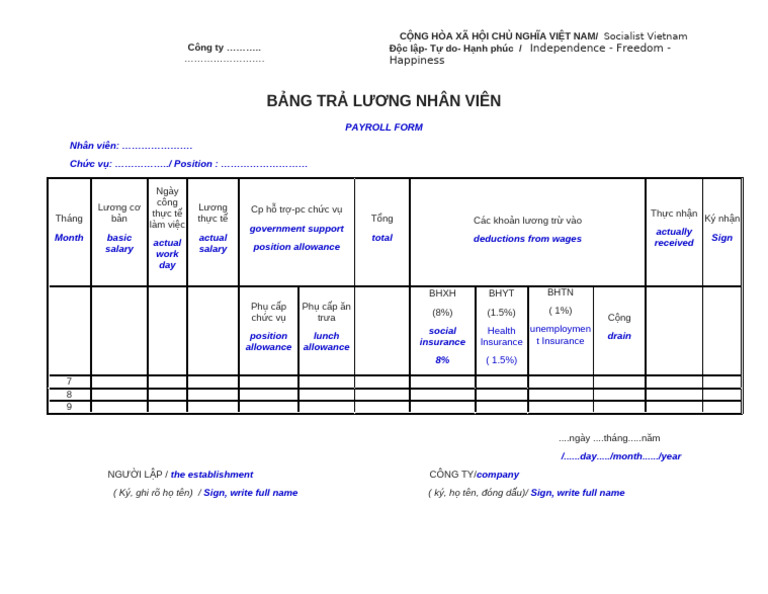 Form Bang Luong Song Ngu | PDF