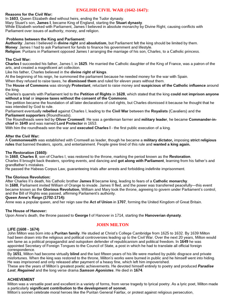 Causes and Impact of the English Civil War | PDF | Paradise Lost ...