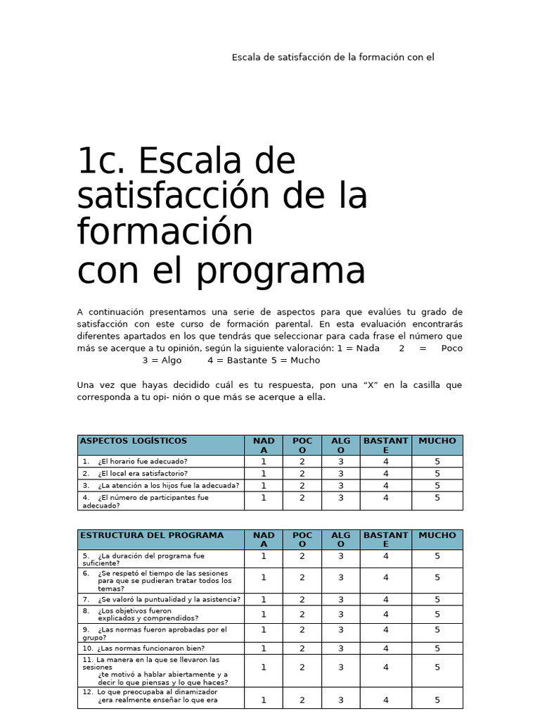 1C Escala Satisfaccion Programa Es | PDF