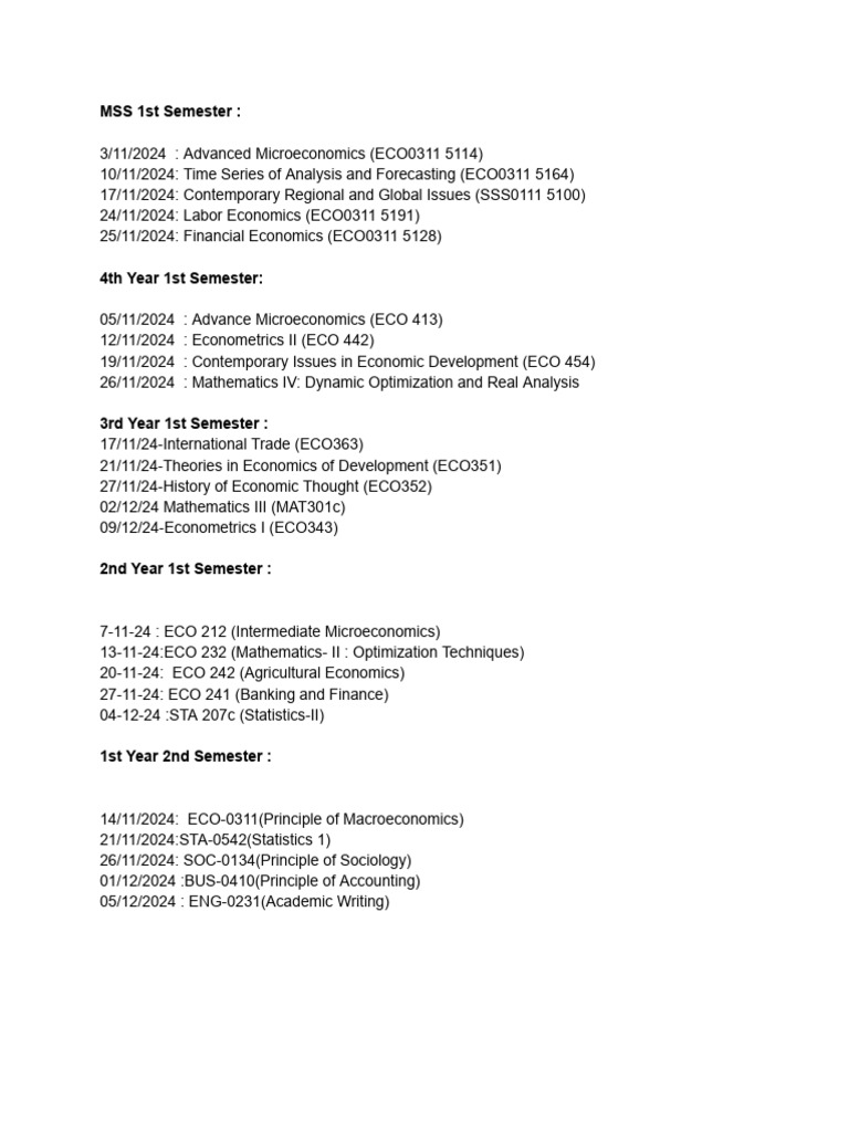 Final Examination Routine 2024 | PDF