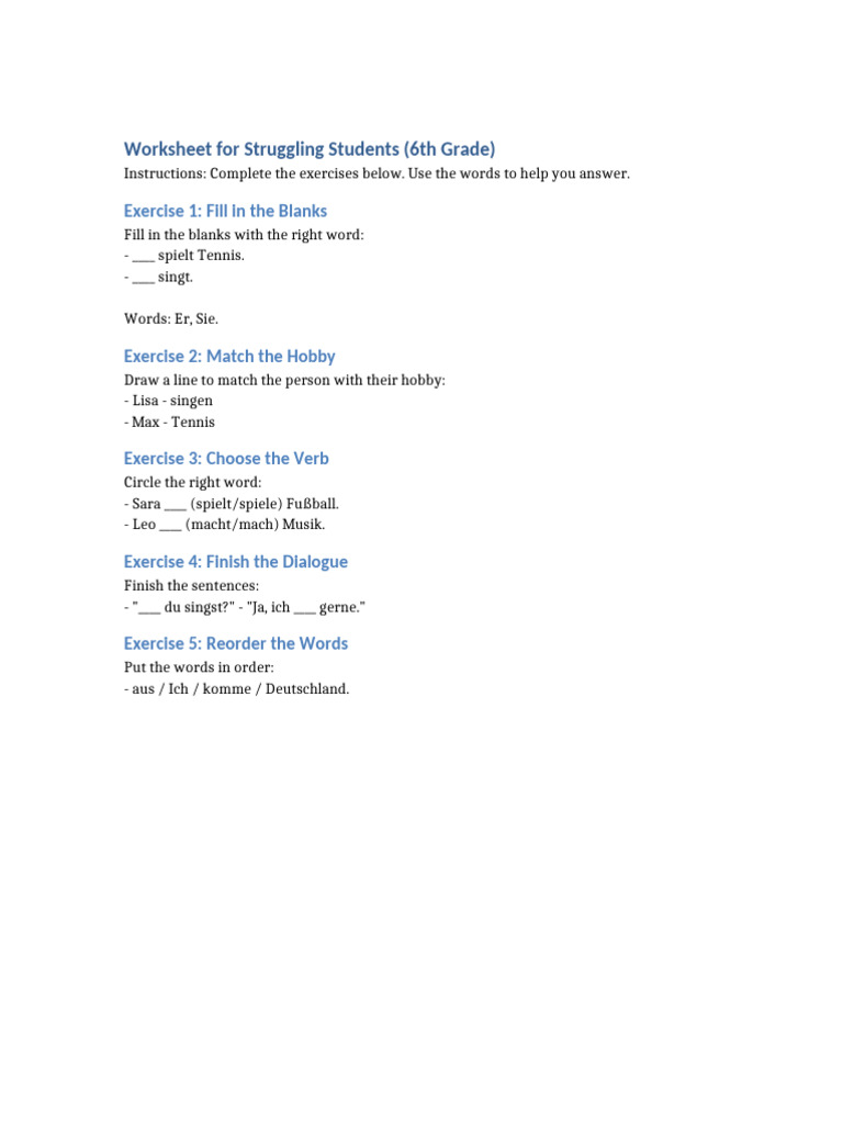 Simplified Worksheet For Struggling Students | PDF