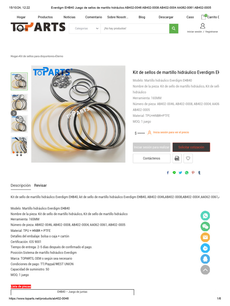 Everdigm EHB40 Kit Sellos | PDF | Ingeniería de confiabilidad