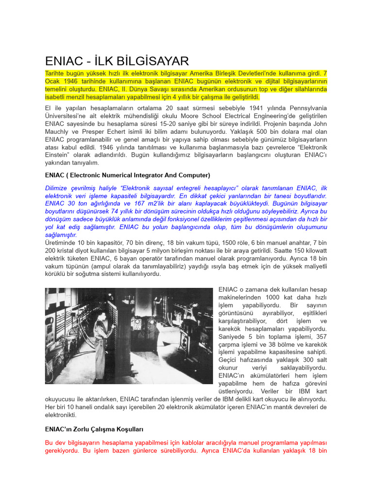 ENIAC Dosyasının Kopyası | PDF
