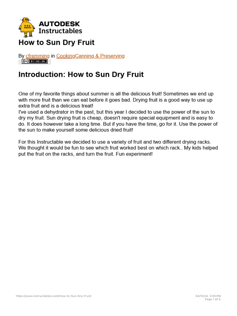 How To Sun Dry Fruit - 4 Steps (With Pictures) - Instructables | PDF | Dried Fruit | Apricot