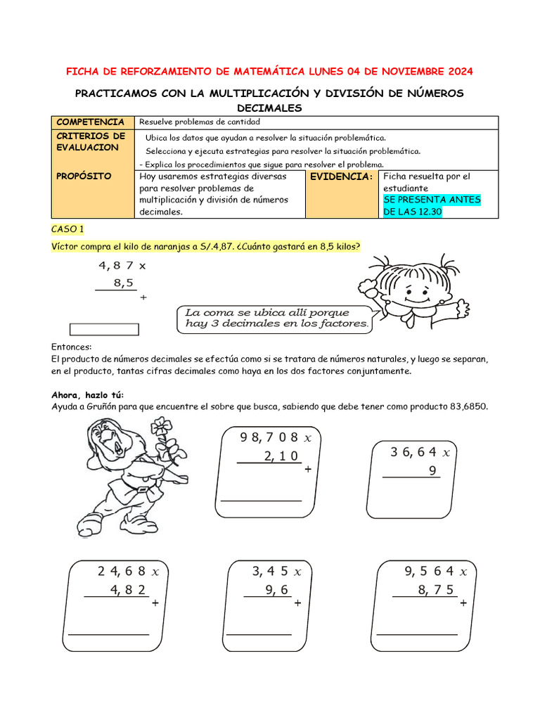 Multiplicación y División de Decimales | PDF | Multiplicación | Decimal