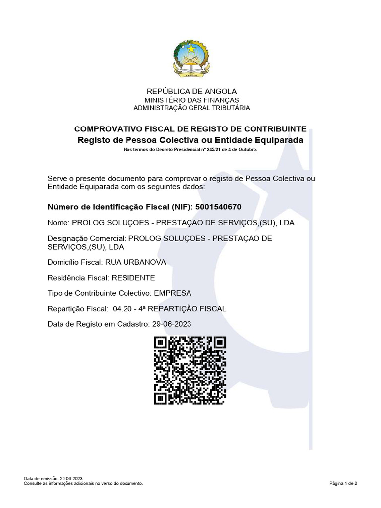 ProLog - NIF - Número de Identificação Fiscal | PDF
