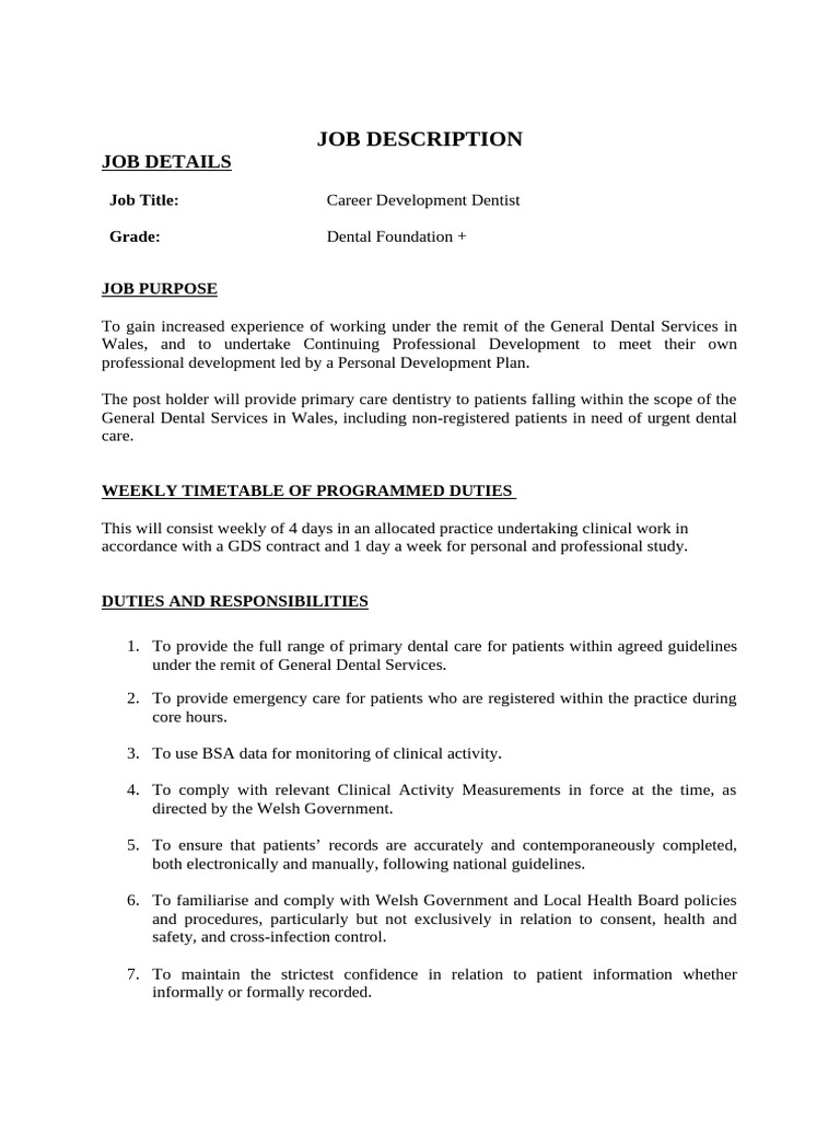CDD Job Description Ver4 Two Posts | PDF | Dentistry | Health Care