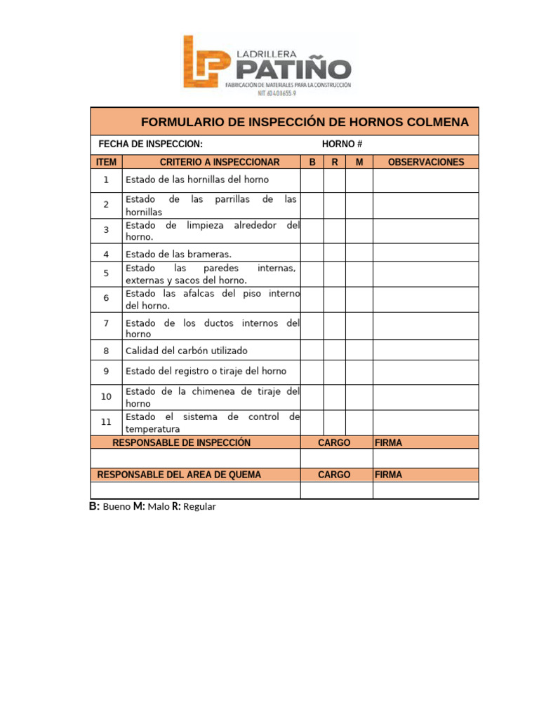 Formulario de Inspección de Hornos Colmena y Carbojet | PDF