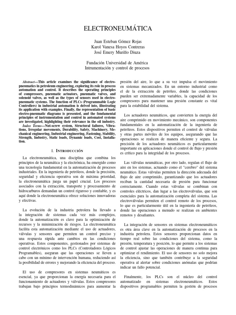 Electroneumática en Ingeniería Petrolera | PDF | Solenoide | Controlador lógico programable