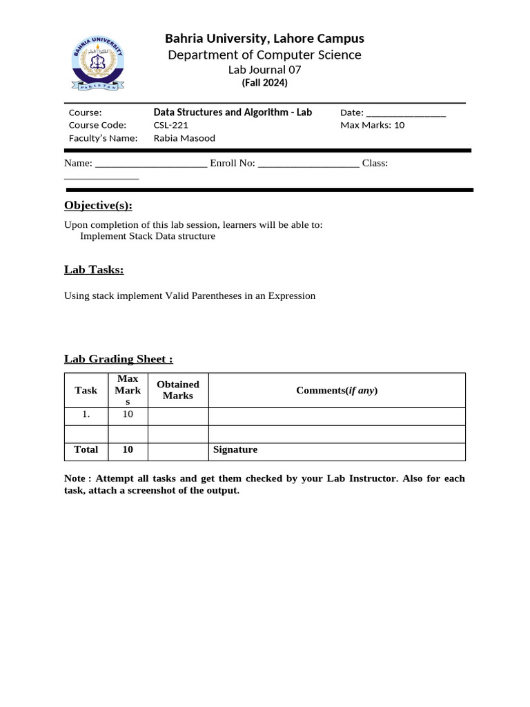 Data Structures Lab: Stack Implementation | PDF