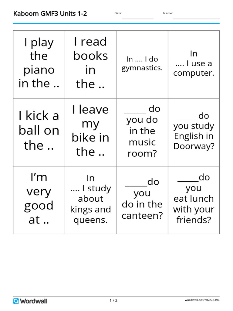 Kaboom gmf3 Units 1 2 Flash Cards | PDF