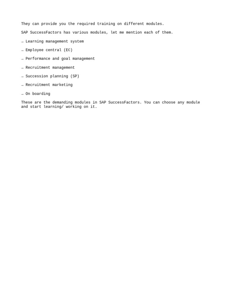 SAP SuccessFactors Training Modules | PDF | Career & Growth | Business
