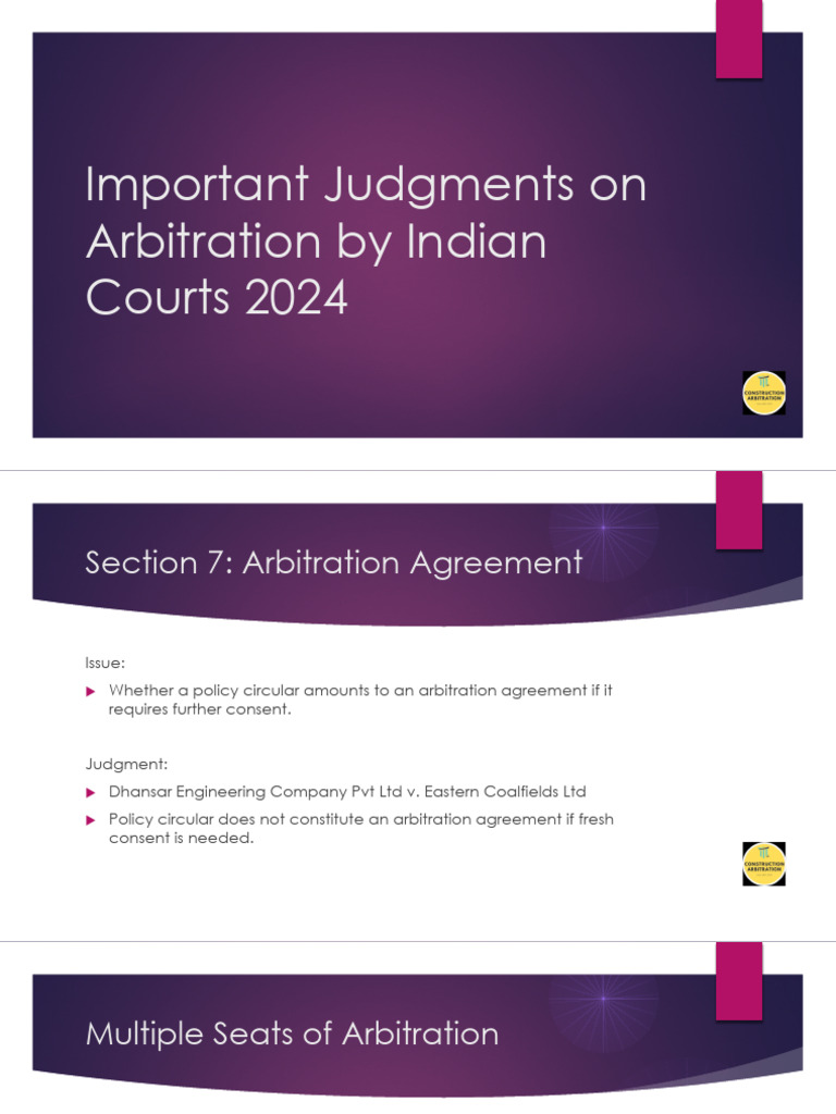 Important Judgments On Arbitration by Indian Courts 2024 | PDF | Arbitration | Judgment (Law)