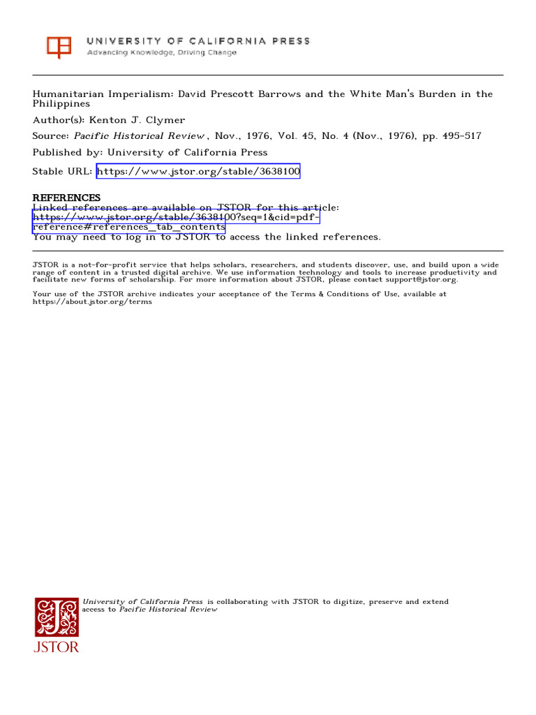 Clymer - Humanitarian Imperialism - David Prescott Barrows and The ...