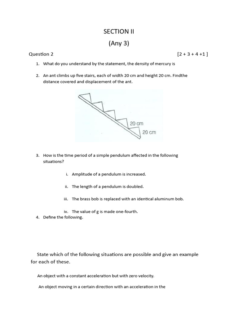 Physics Questions on Motion and Pendulums | PDF | Pendulum | Acceleration