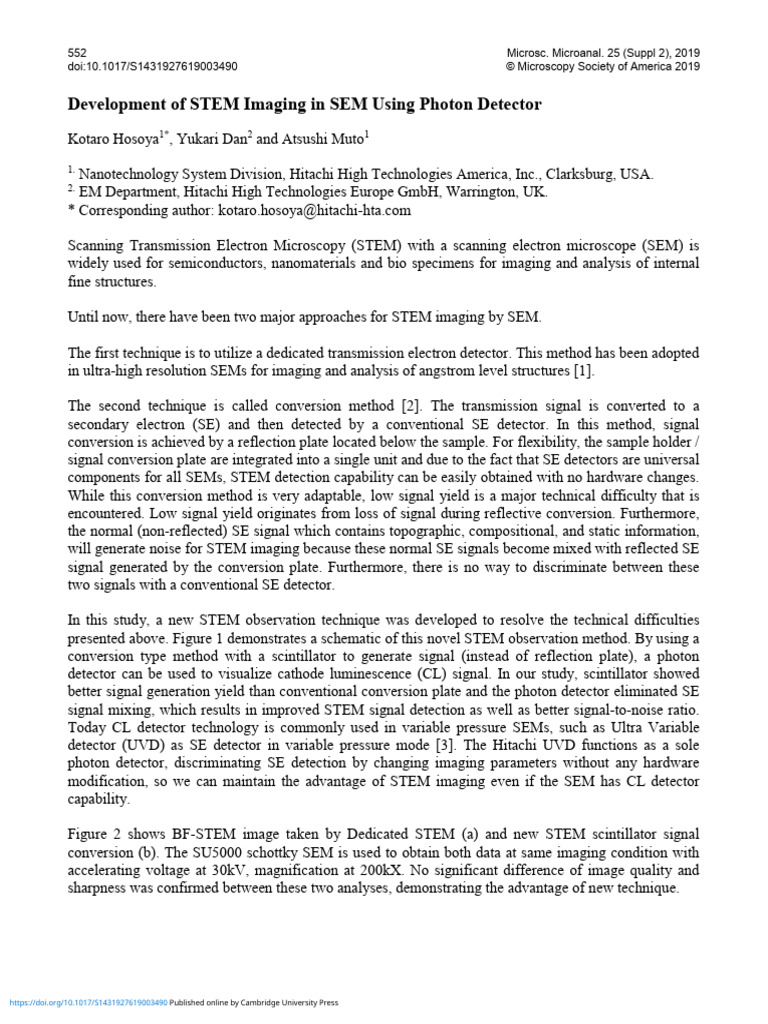 Development of Stem Imaging in Sem Using Photon Detector | PDF | Scanning Electron Microscope ...
