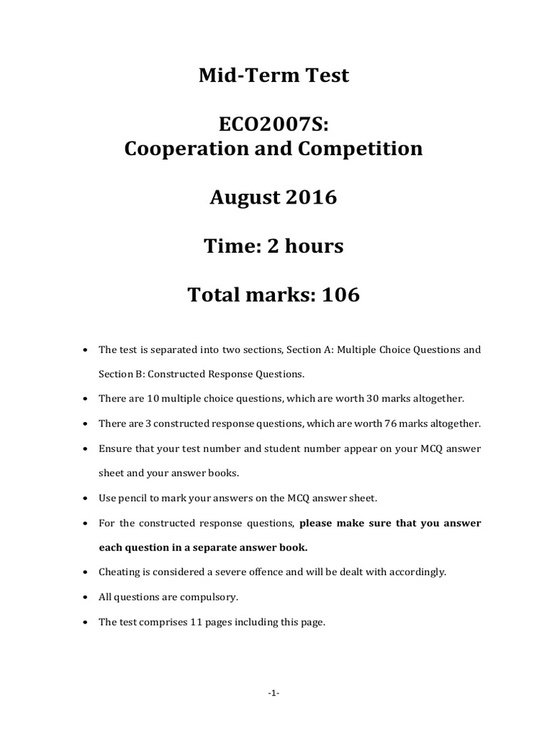 ECO2007S Mid-Term Test August 2016 | PDF | Multiple Choice | Economics ...