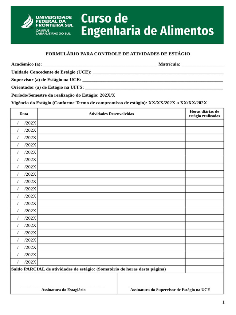 Formulário para Controle de Atividades de Estágio | PDF | Programas de ...
