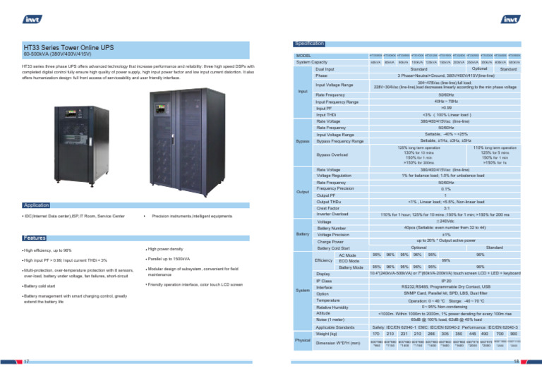 5-HT33 Series Tower Online UPS 60-500kVA (380V400V415V) | PDF | Power Supply | Computer Engineering