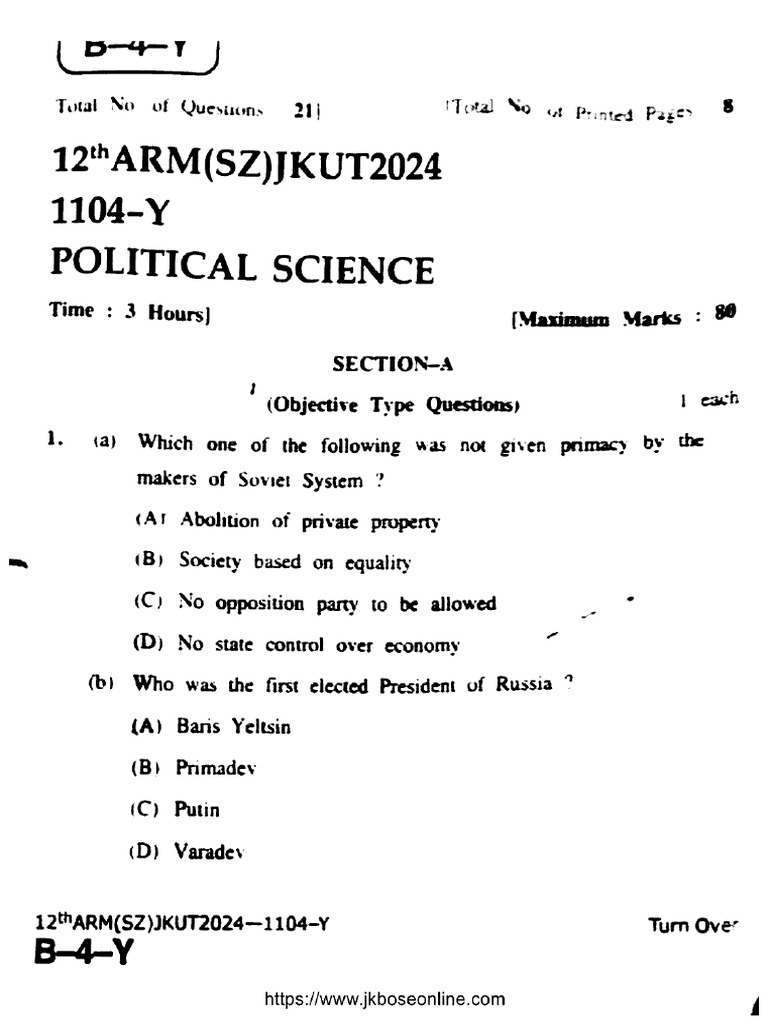 Jk Bose Class 12 Political Science 1104 Y 2024 Pdf
