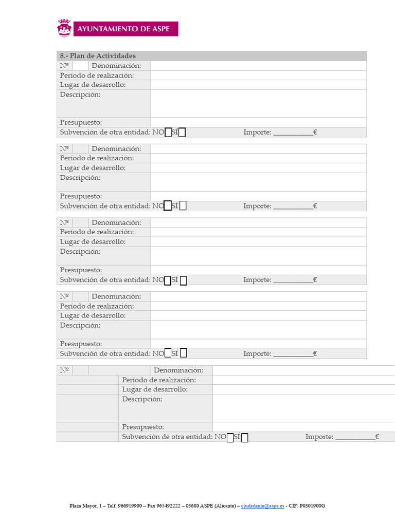 Plan de Actividades en Aspe | PDF | Negocios | Finanzas y dinero
