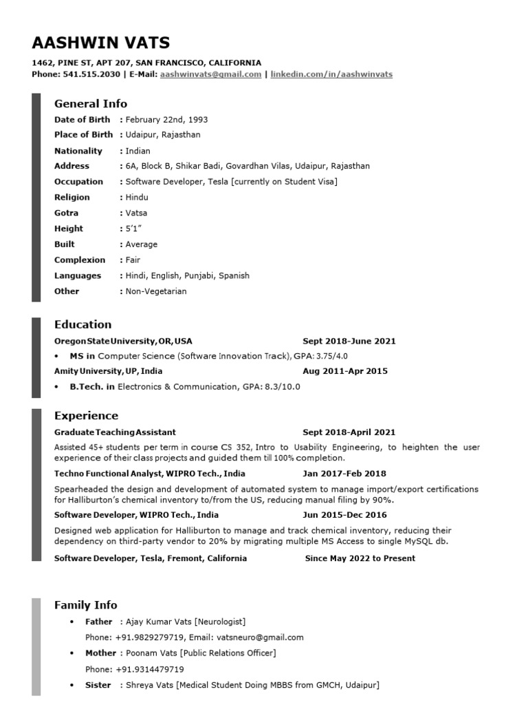 Current Resume Aashwin Vats | PDF | Career & Growth