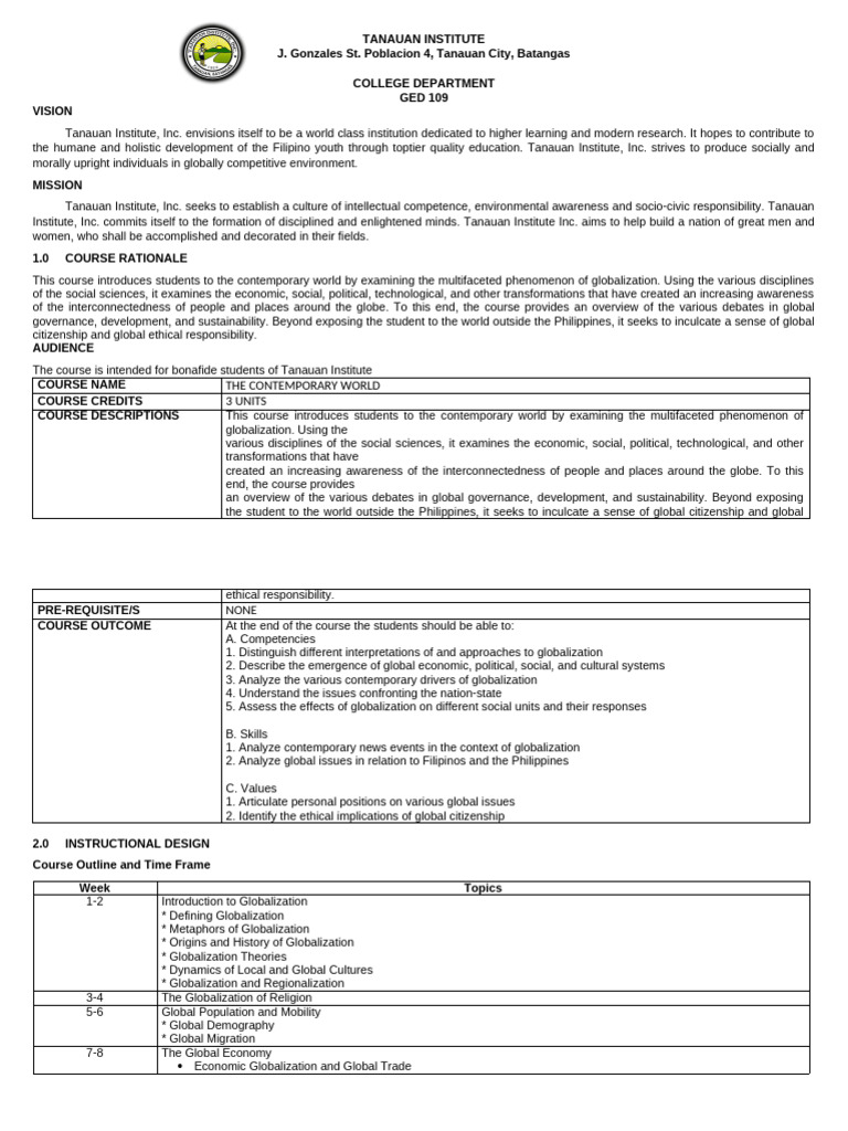 Contemporary World Syllabus | PDF | Globalization | Liberal Arts Education