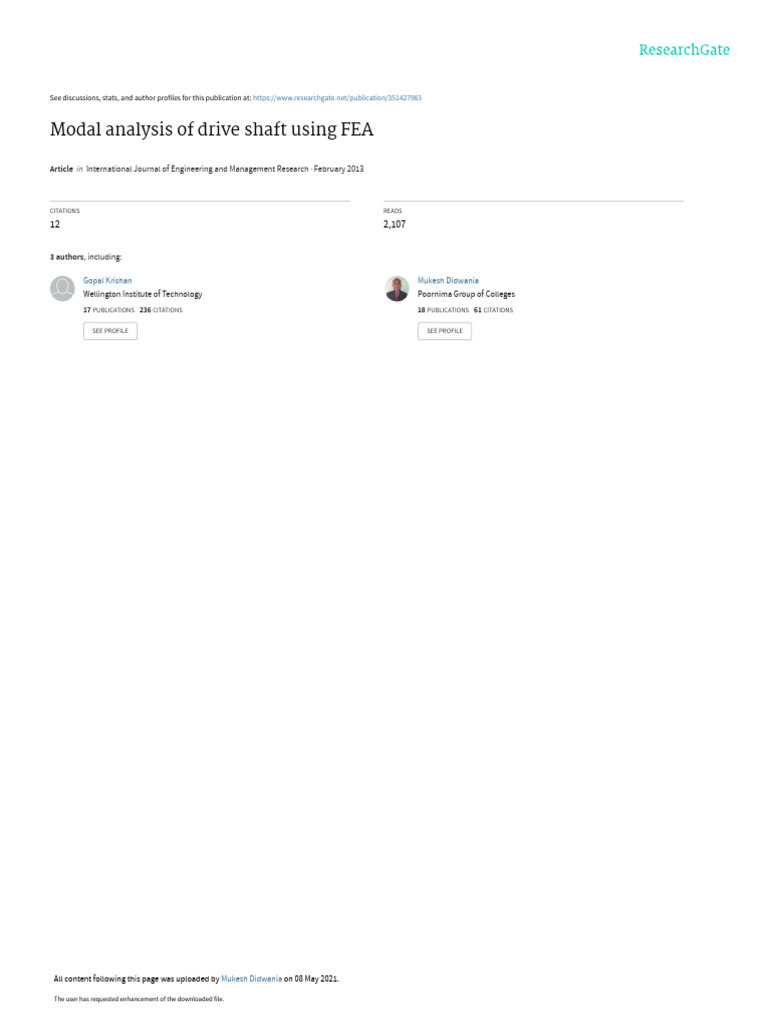 Modal Analysis of Drive Shaft Using FEA: International Journal of ...