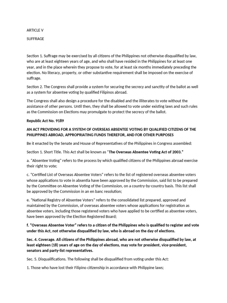 ARTICLE-V | PDF | Absentee Ballot | Democracy