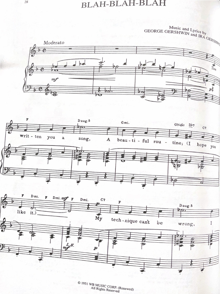 Blah Blah Gershwin Piano Vocal Sheet Music | PDF