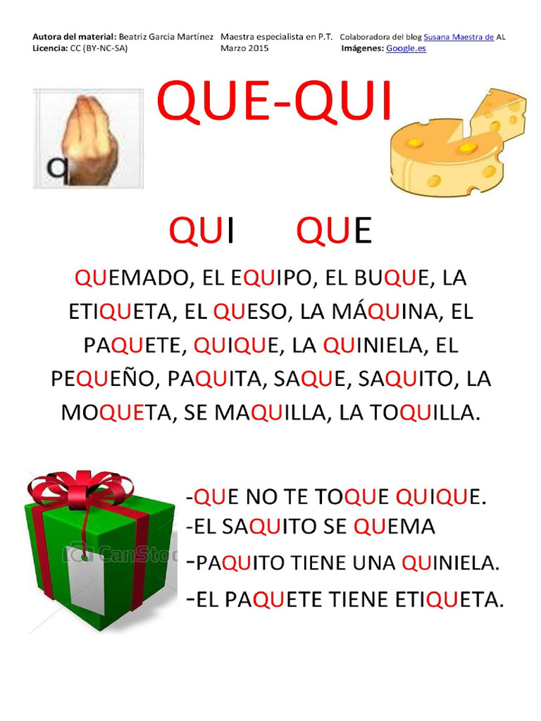 Lectura Sílabas QUE-QUI | PDF