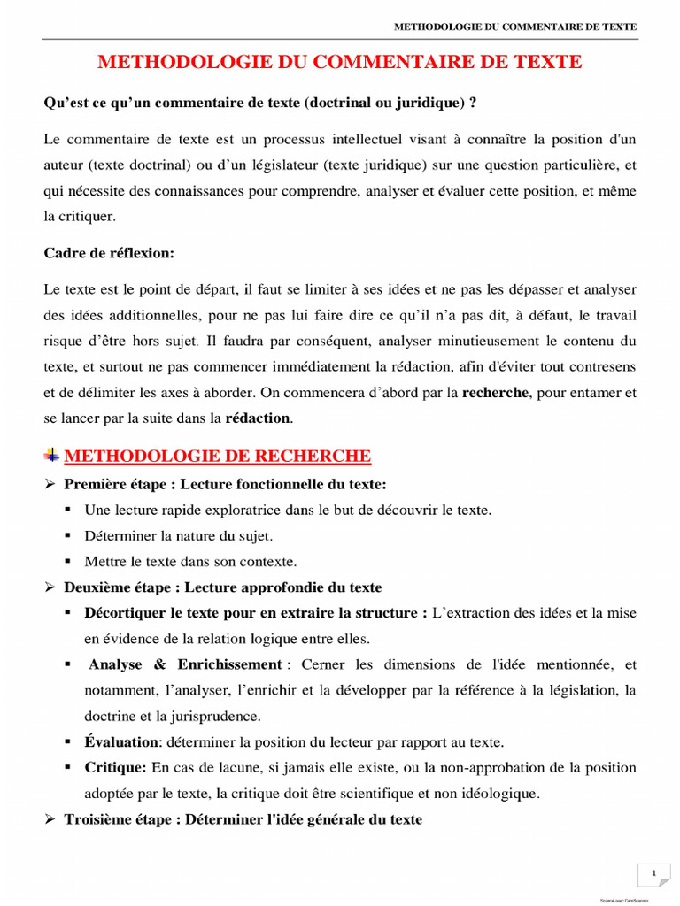Méthodologie Commentaire De Texte Pdf