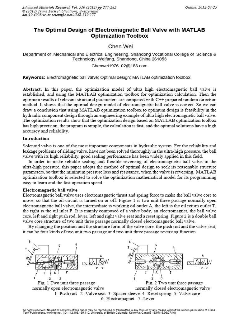 The Optimal Design of Electromagnetic Ball Valve With MATLAB Optimization Toolbox | PDF ...