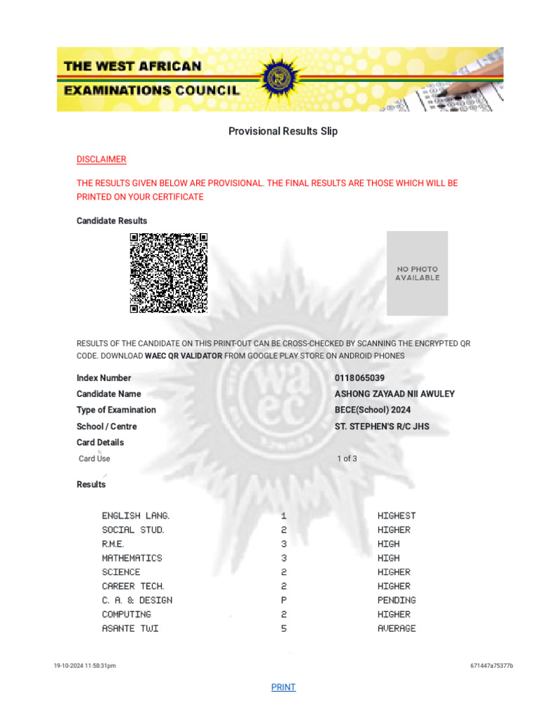 WAEC Candidate EResults | PDF