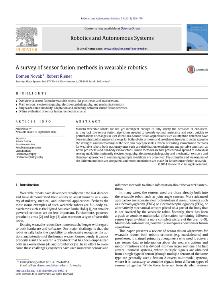 Sensor Fusion Methods in Wearable Robotics | PDF | Prosthesis | Electromyography