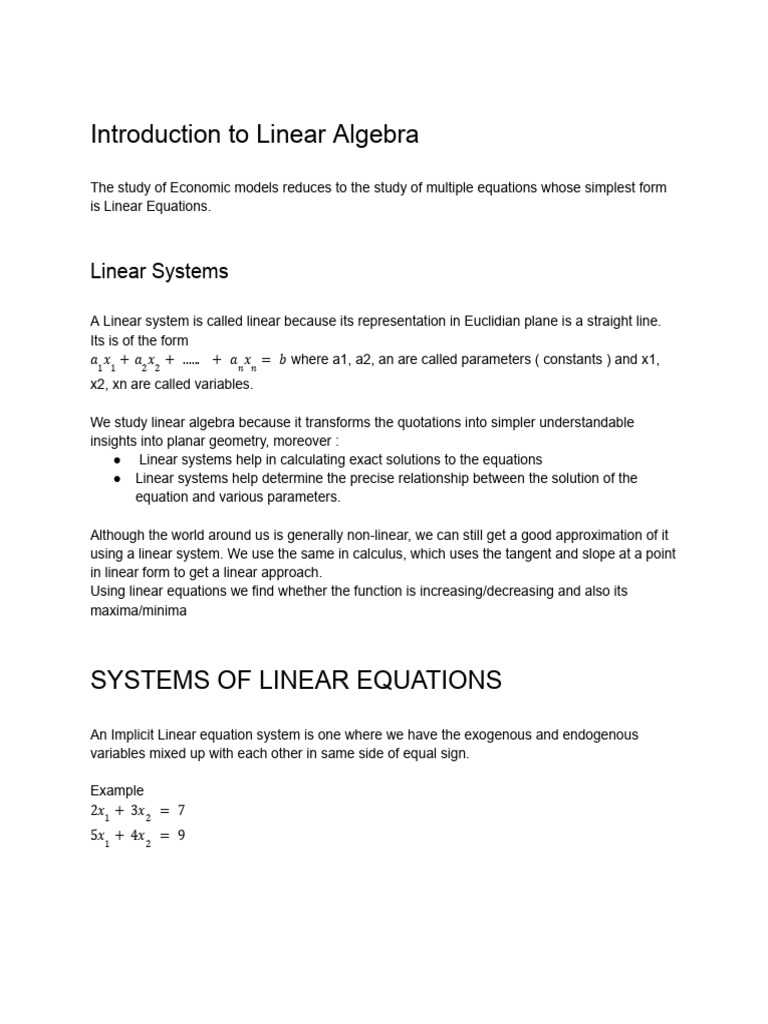 Linear Algebra Overview for MEC 203 | PDF | Matrix (Mathematics ...