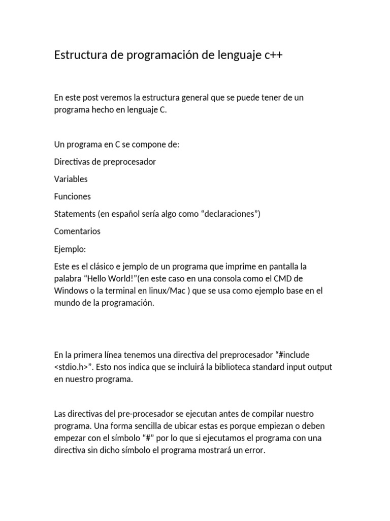 Estructura básica de un programa en C++ | PDF | Programa de computadora ...