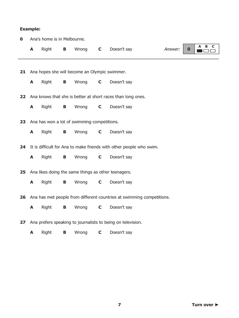 KET Cambridge English Key For Schools Sample Paper 7 12 | PDF