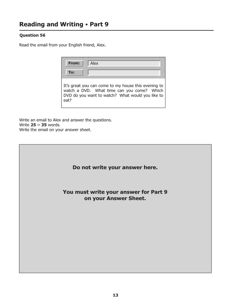 KET Exam Sample Paper and Instructions | PDF