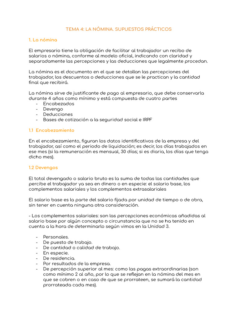 FOL Tema 4 - La Nómina | PDF | Salario | Economias
