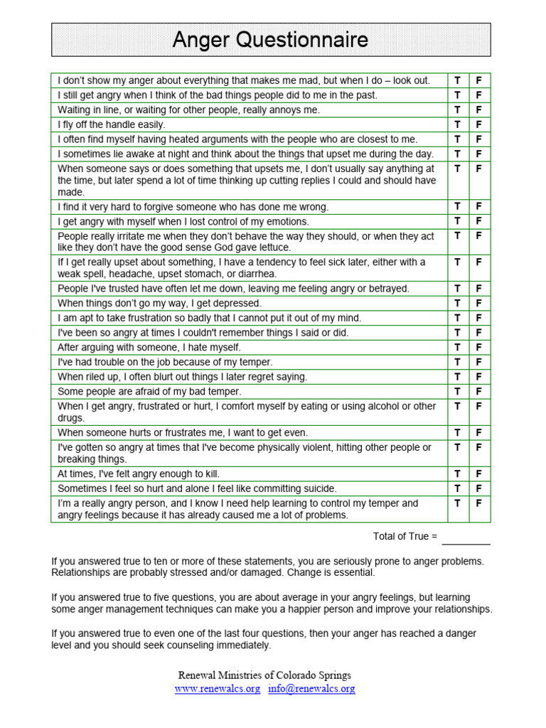 Anger Questionnaire | PDF | Anger | Psychology