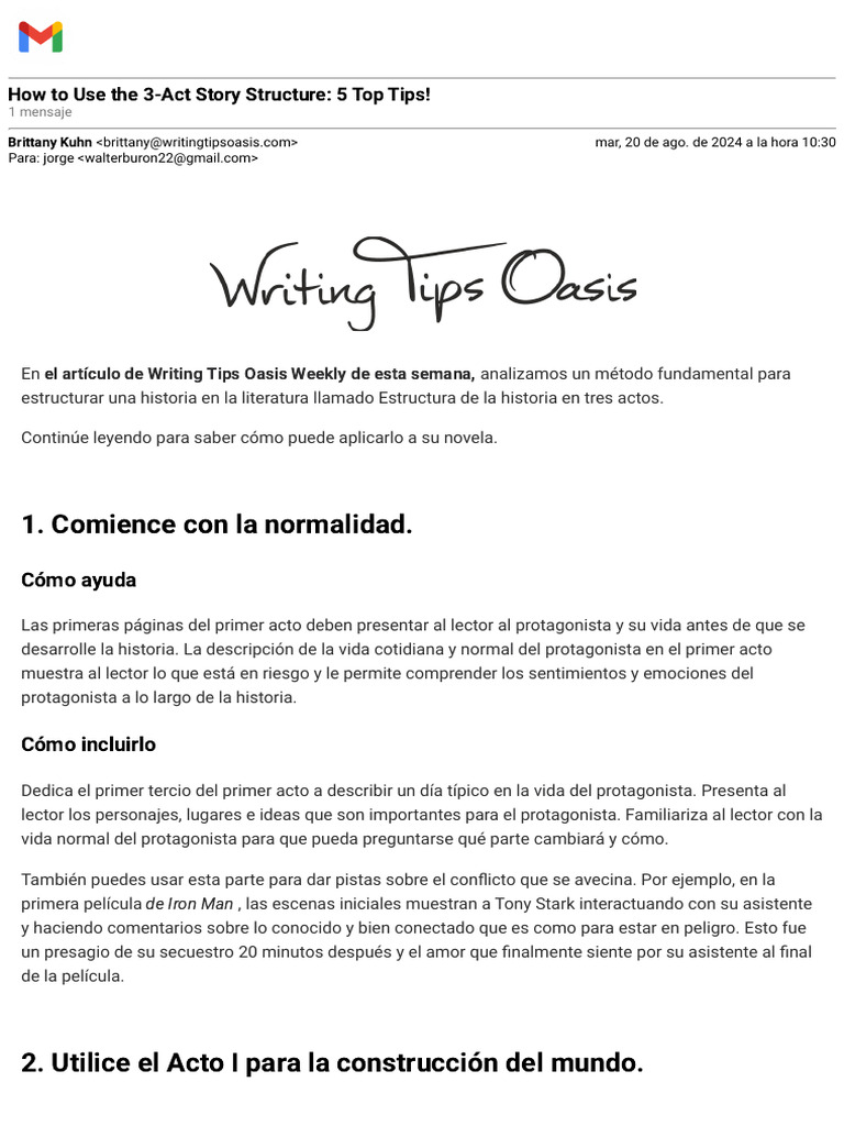 Gmail - How To Use The 3-Act Story Structure - 5 Top Tips! | PDF | El ...