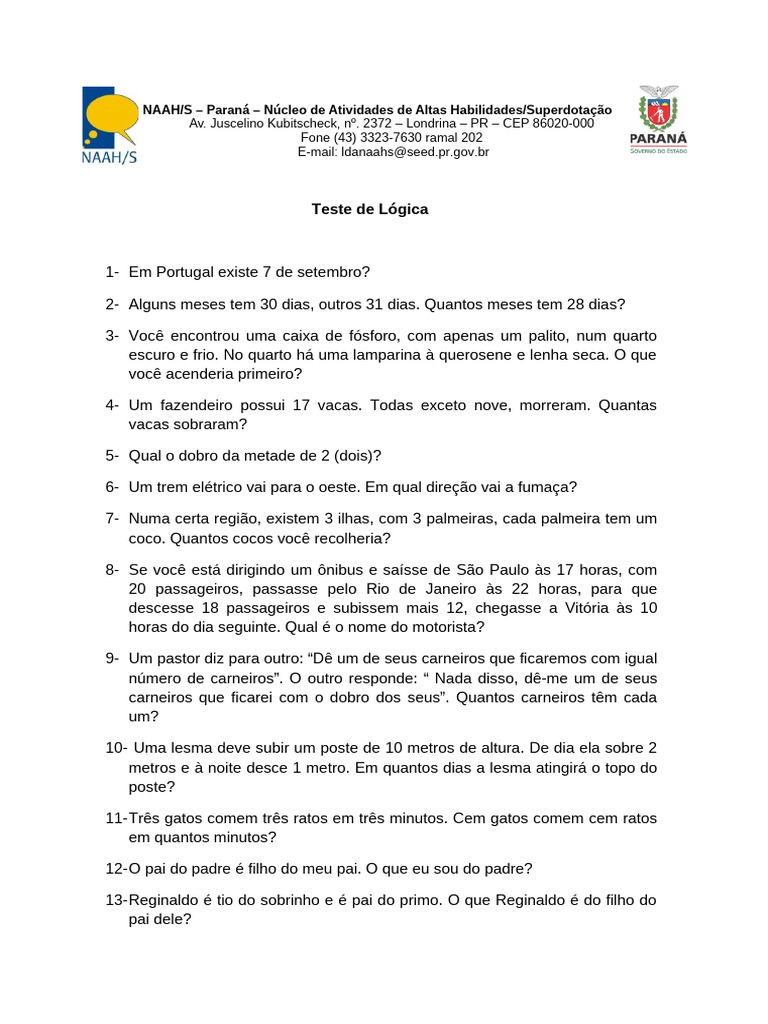 Teste de Lógica | PDF